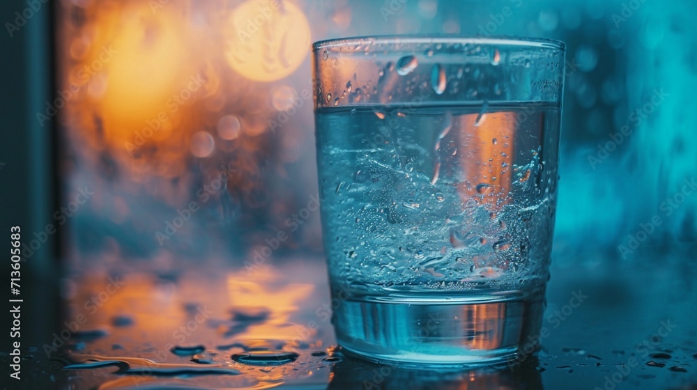 Microplastics or tiny plastic particles in a glass of water.Drinking ...