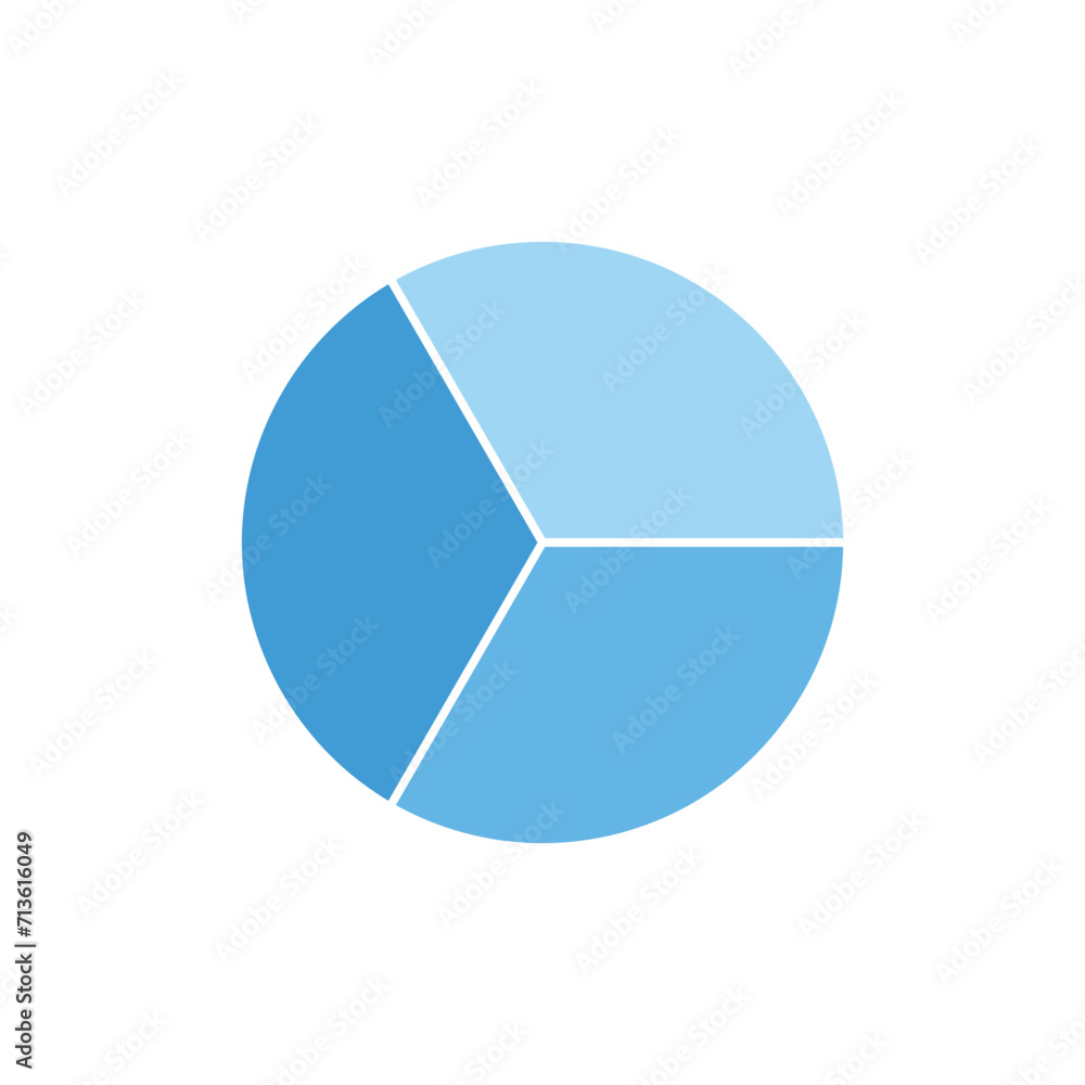 Circle divided into three equal segments. One third fraction circle ...
