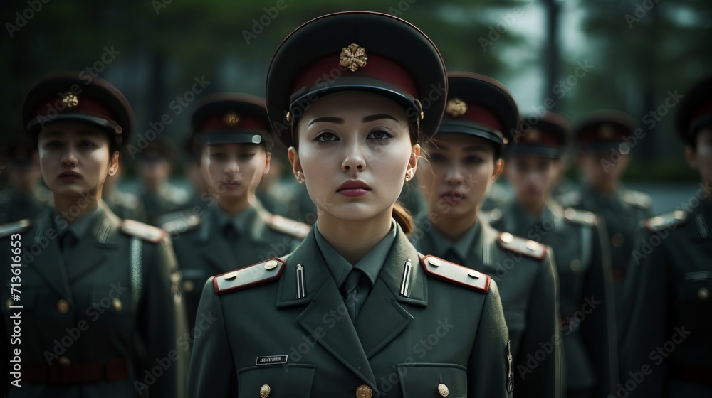 female korean cadets from military school in fiel uniform multicam camo ...