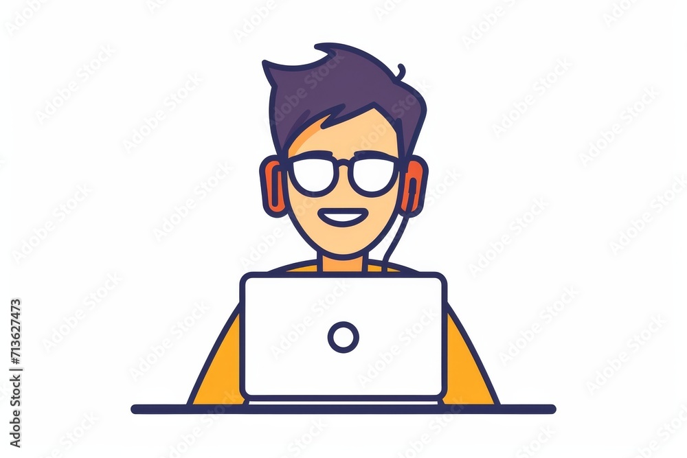 A tech-savvy businessman, armed with a trusty laptop and headset ...