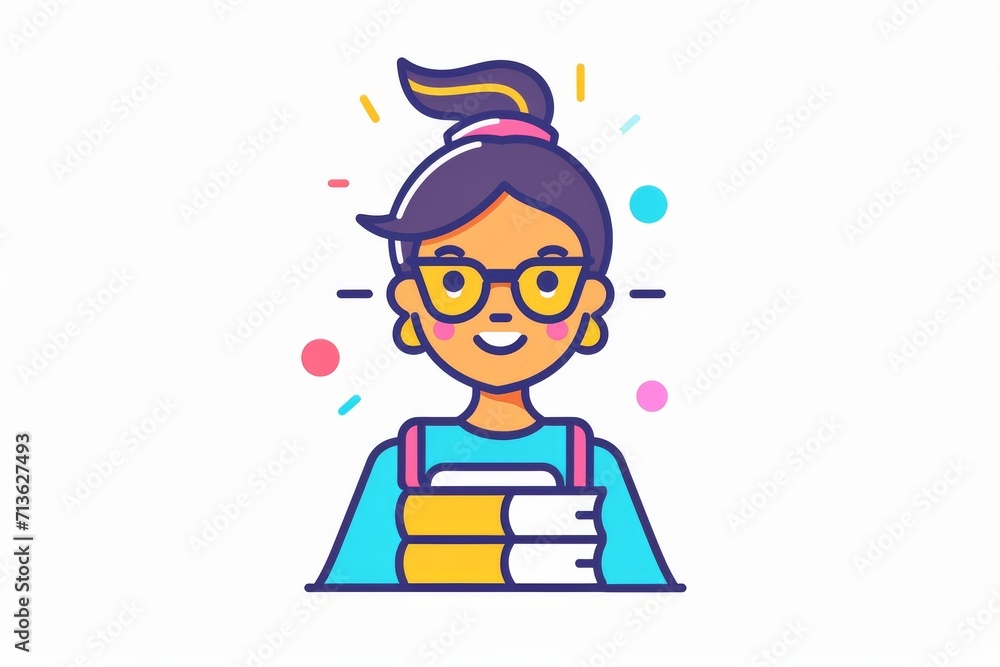 An animated cartoon of a studious woman surrounded by books, captured ...