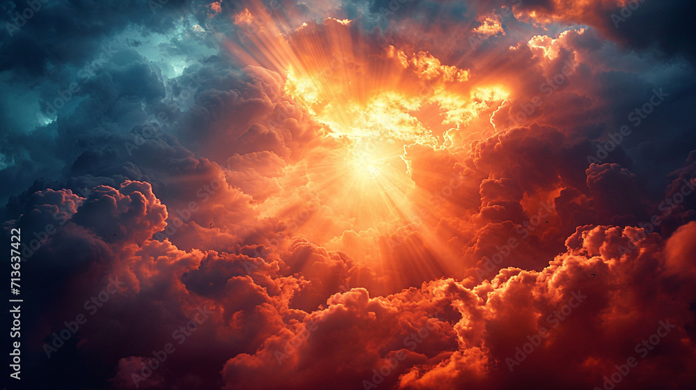 An artistic depiction of the resurrection story with rays of light ...