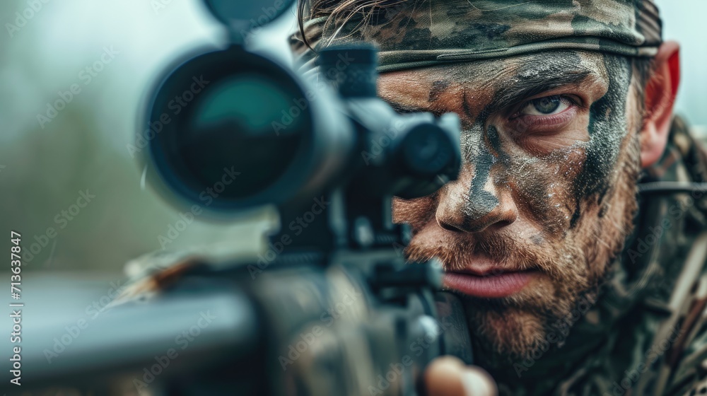 Stealth in the City: Focused 32-Year-Old Sniper, Camouflaged and ...