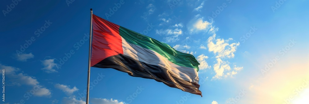 Waving Flag Uae Blue Sky, Background Image, Background For Banner, HD ...