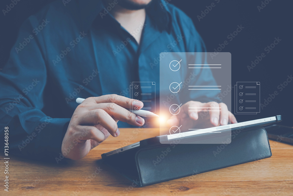 Checklist, Digital and smart checklist document concept, Businessman ...