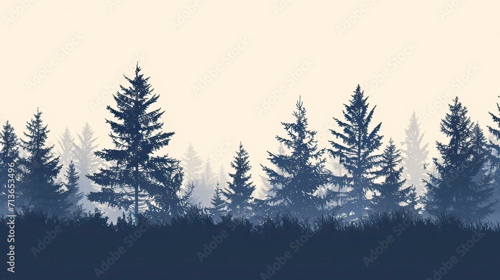 Forest Landscape Background with many trees Vector silhouette ...
