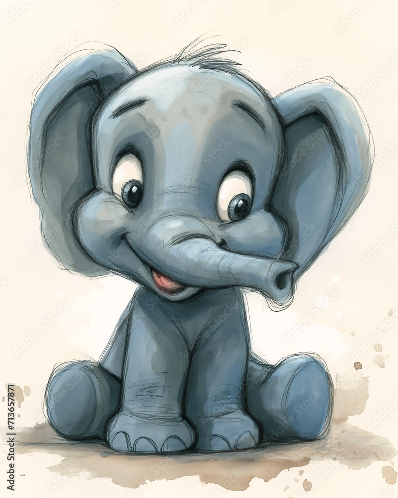 drawing baby elephant sitting down light blue skin cutest adorable cute ...