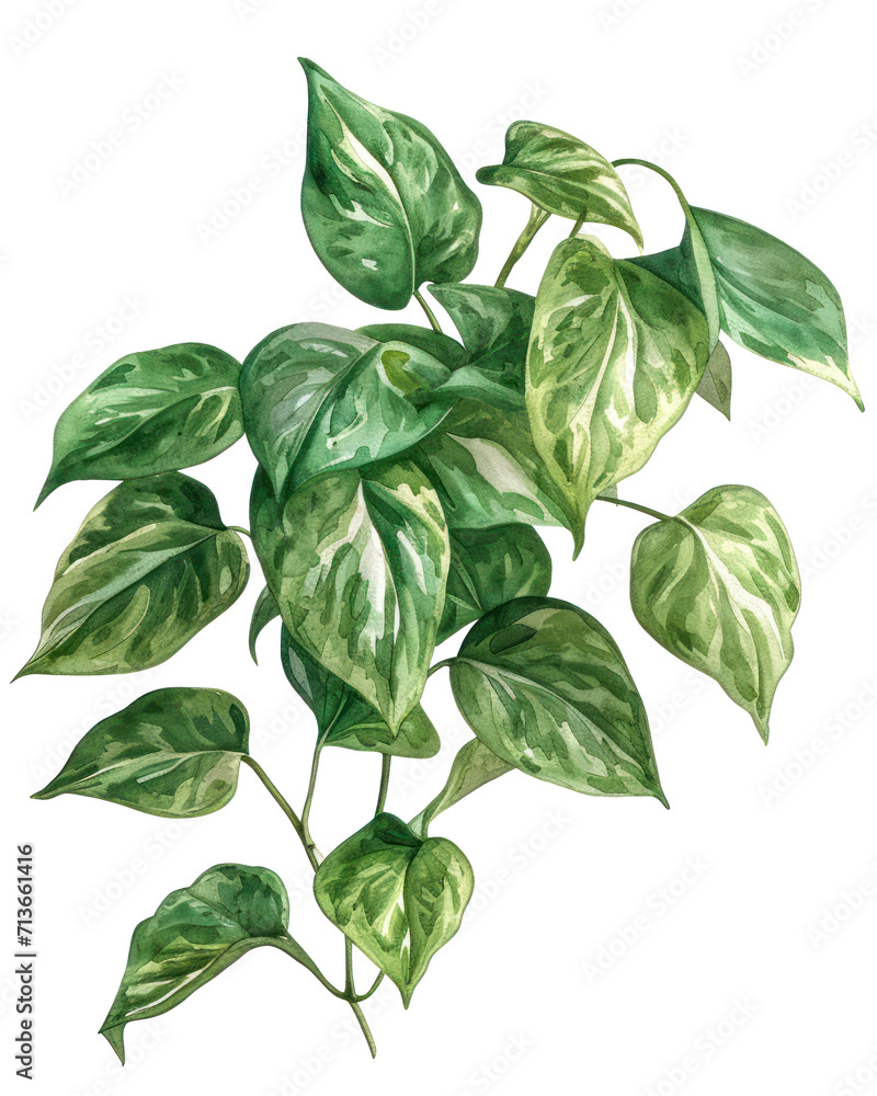 Illustration of variegated pothos leaves, transparent background (PNG ...