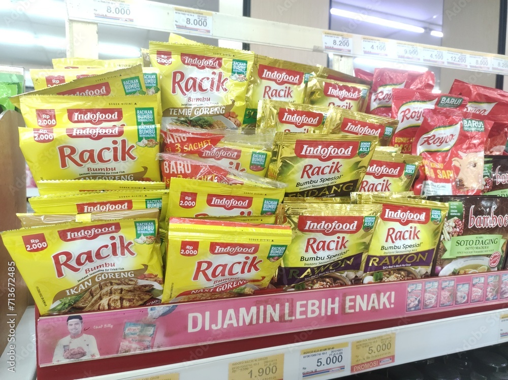 Indofood packaging spices for the Racik brand are on display. Bontang ...
