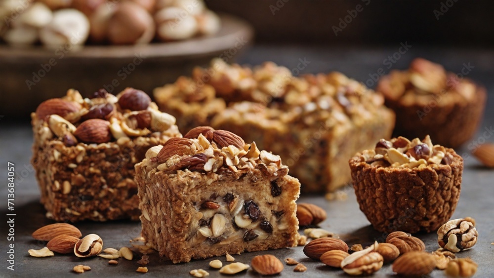 Highlight the tempting nutty crunch on bakery treats, showcasing the ...