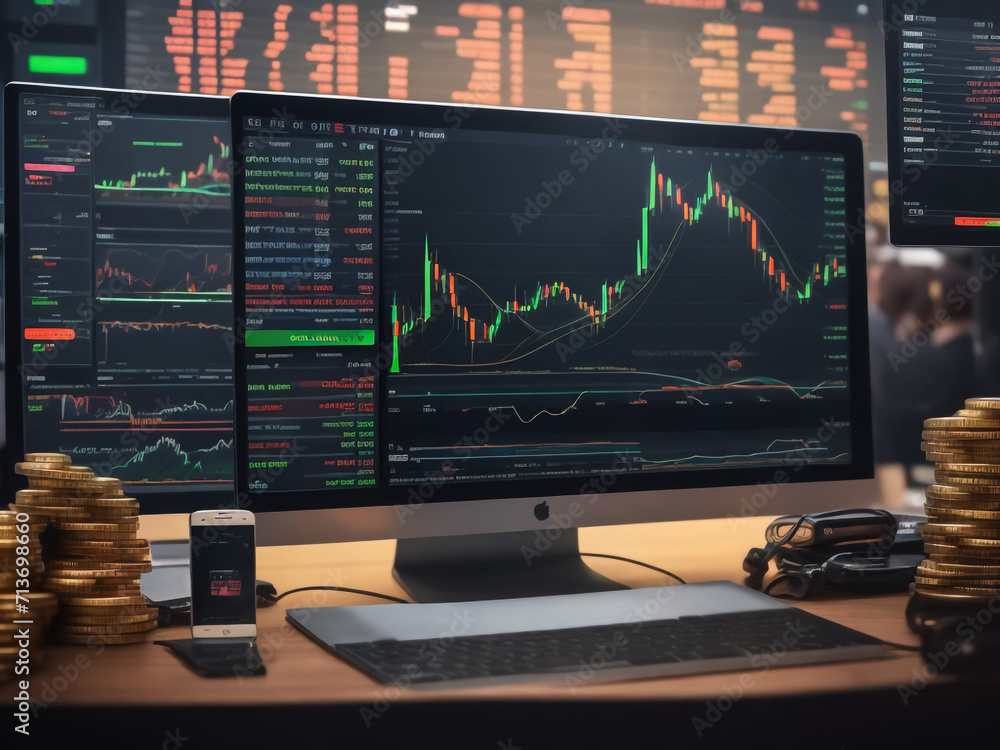 Screen of computer with financial chart and graph created by analyst or ...