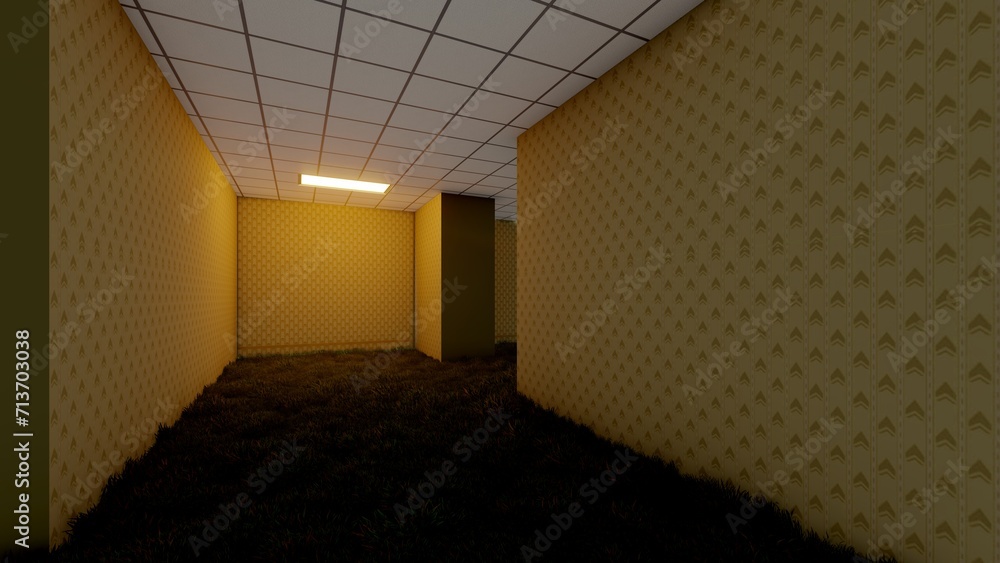 alone in the backrooms liminal space 3d render Stock Illustration ...