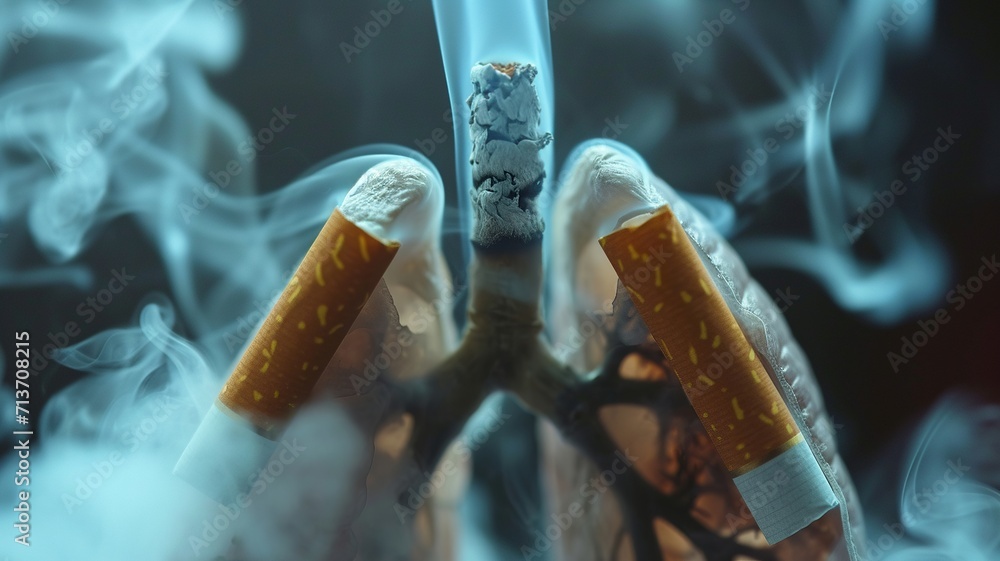 Dangerous cigarette smoke causing damage to lungs. Lung disease from ...