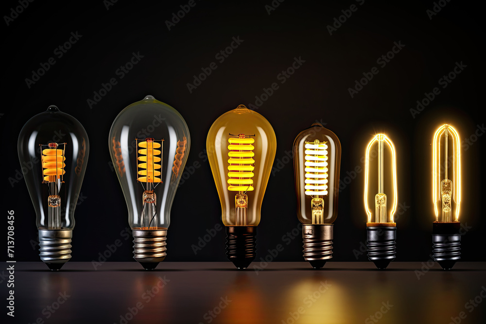 Set of different light bulbs, commonly used different types light bulb ...