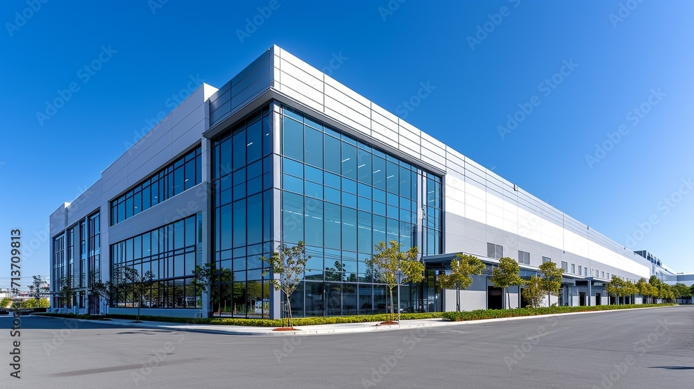 logistics center, headquarters or large office under a blue sky. AI ...