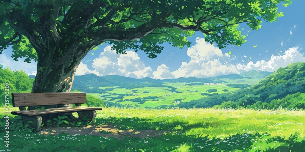 Ilustracja Stock: Bench under a Huge Tree giving Shade to study looking ...