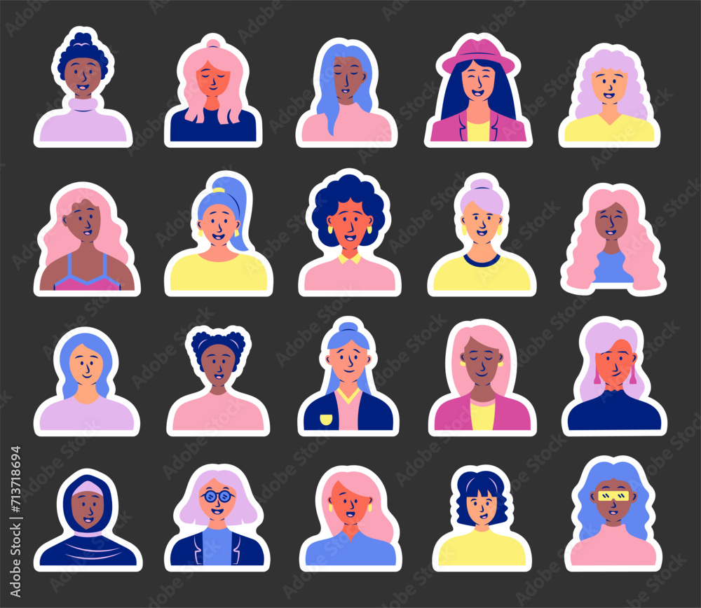 Women avatars. Sticker Bookmark. Portrait of casual female with ...
