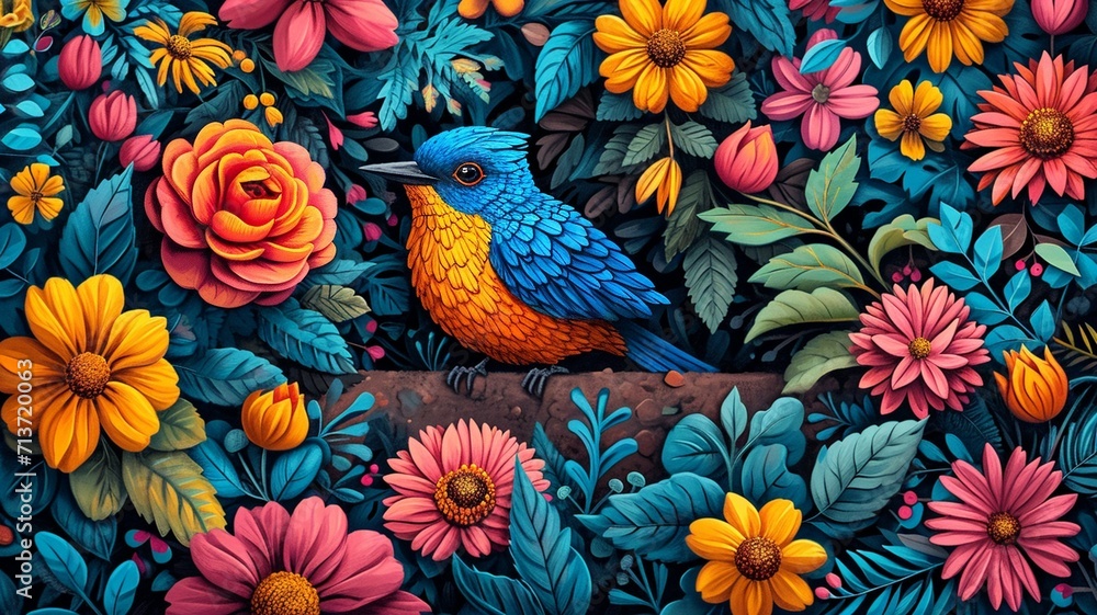 Spring hand drawn cartoon doodles illustration, leaves, birds, and ...