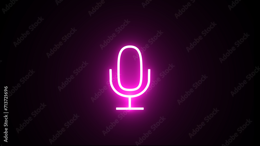 Neon glowing microphone icon on the black background. neon mic icon ...