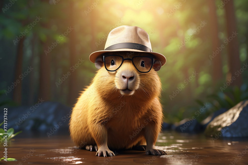 cute capybara with hat and glasses Stock Illustration | Adobe Stock