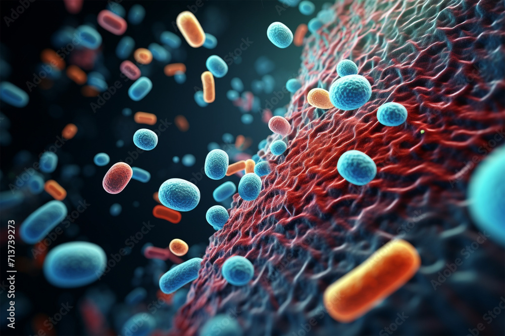 3d microscopic image of attached bacteria Stock Photo | Adobe Stock