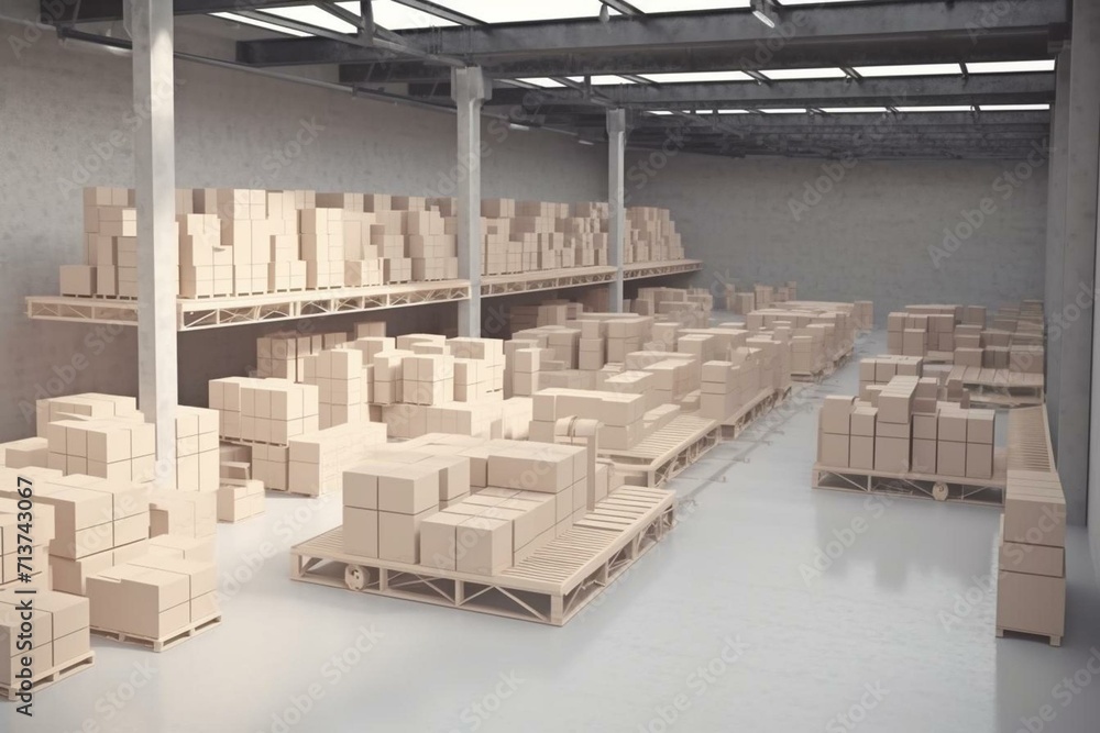 Concept of warehouse, shipment, transportation, and delivery with boxes ...