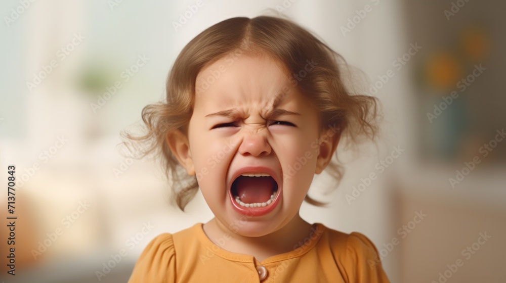 cute little baby girl child crying and screaming isolated, childhood ...