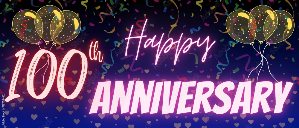 100th anniversary neon calligraphy text and number. Confetti and ...