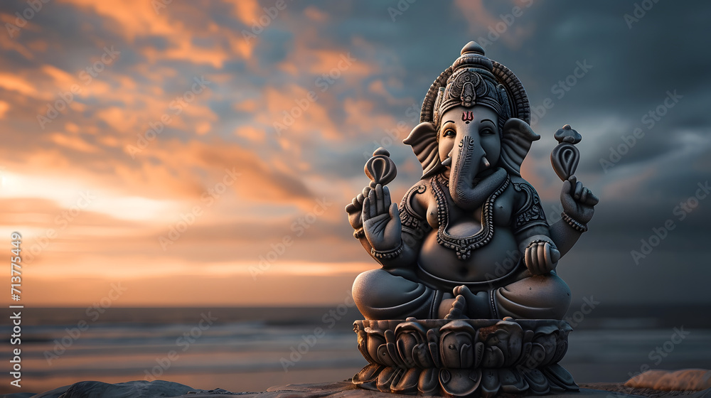 Lord ganesha sculpture at beautiful sunset. Goddess ganesh festival ...