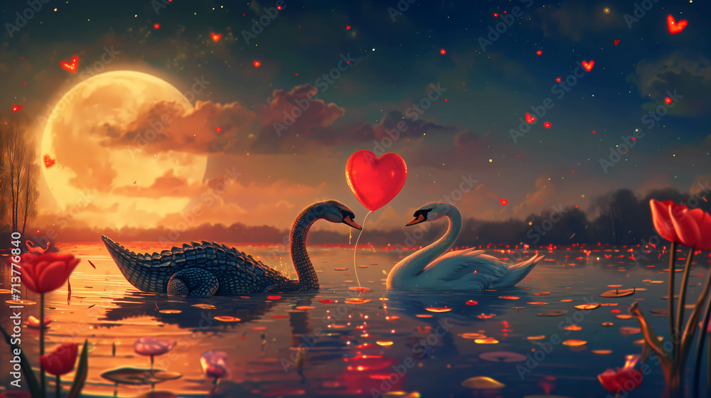 diversity poster for valentine day love from different species swan falling in love with half ...