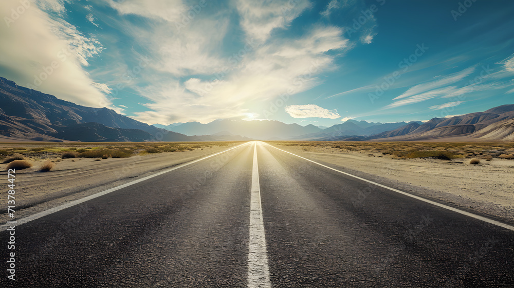 Endless Travel Adventure, Symmetrical Desert Road Leading to Future ...