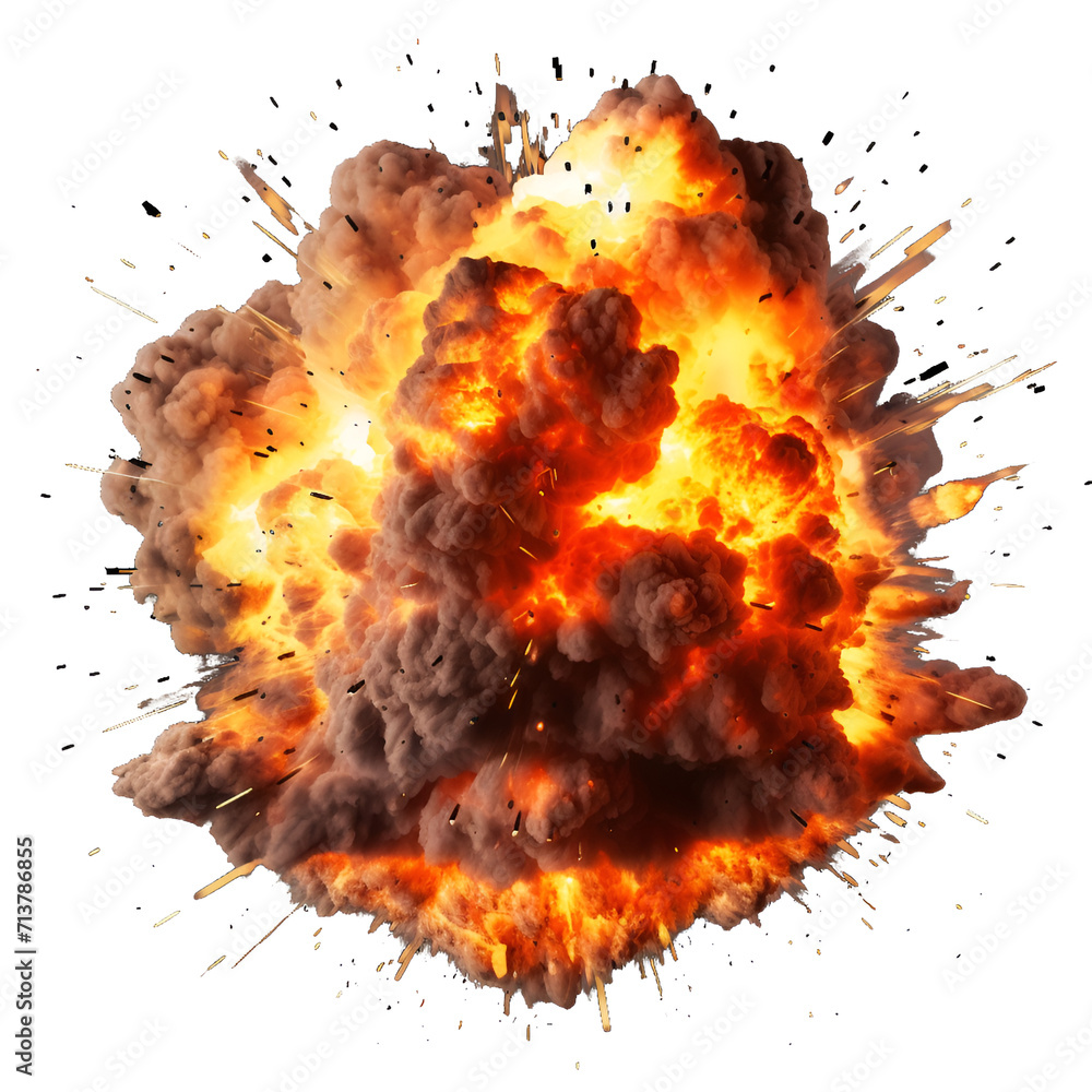 Bomb explosion with fire flames and smoke, isolated on transparent ...