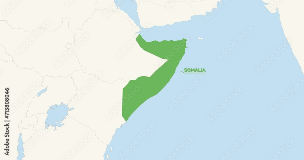World Map Zoom In To Somalia. Animation in 4K Video. Green Somalia ...