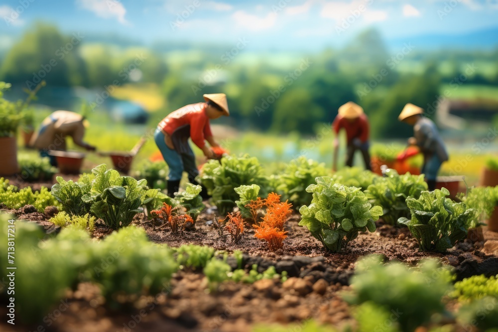 Asian oriental farmers plant vegetables in the patch seedbed fields ...
