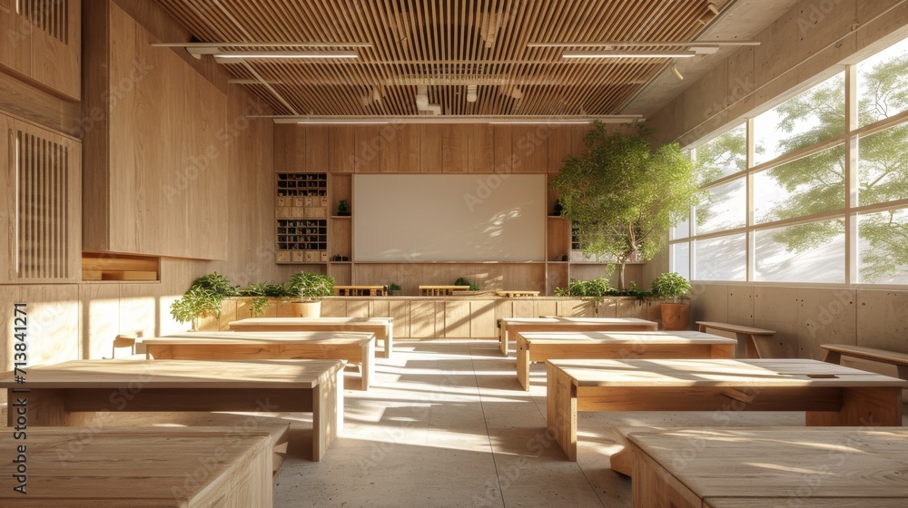 Contemporary wooden classroom interior, Modern classroom Stock ...