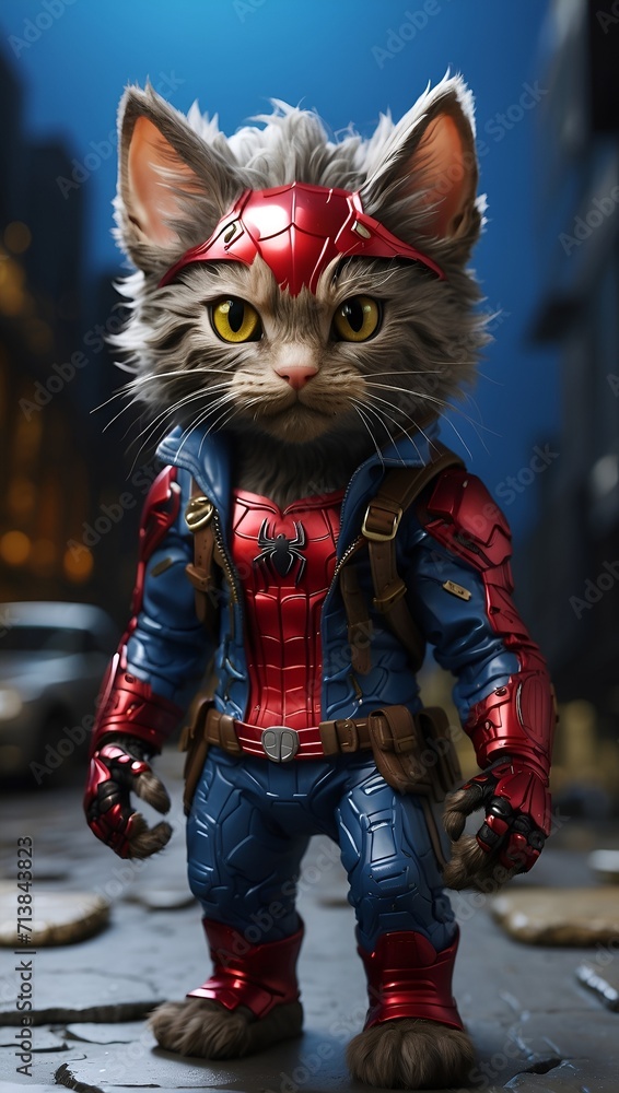 Spiderman's custom little cat looks real Stock Illustration | Adobe Stock