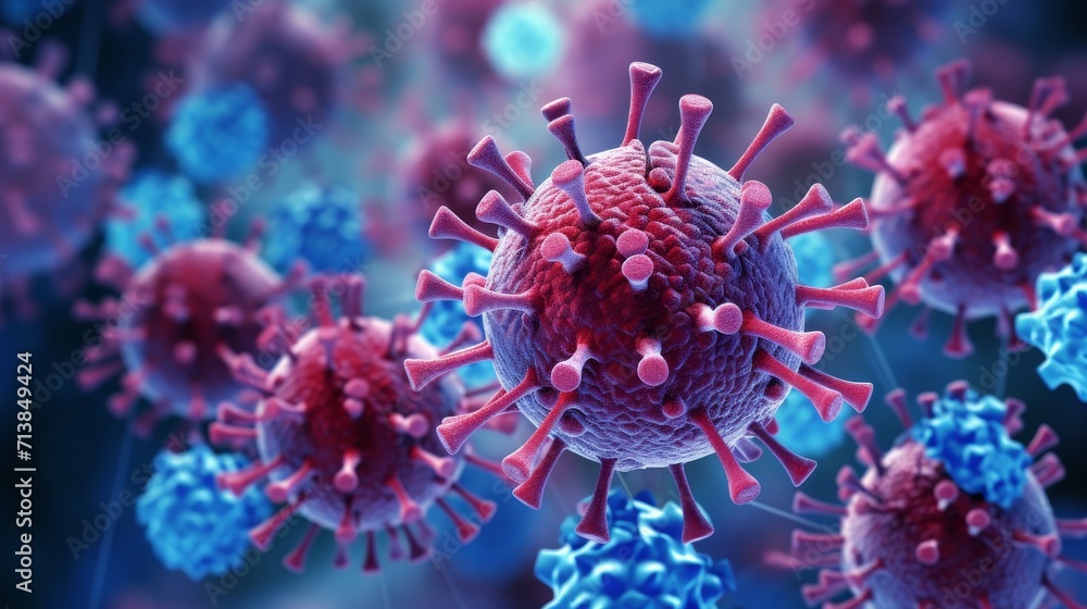 3D illustration Virus under microscope, antibodies and viral infection ...