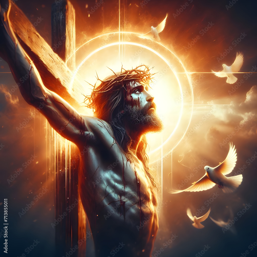 Crucified Jesus on cross. Concept of suffering from human sins. Stock ...