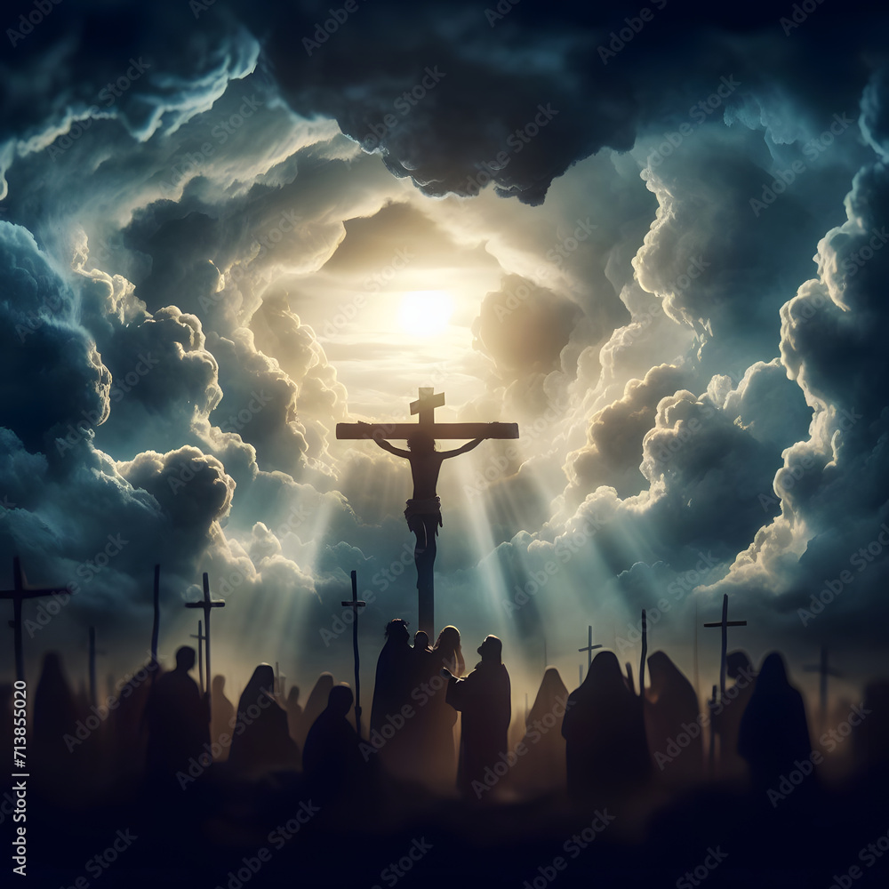 Crucified Jesus on cross. Concept of suffering from human sins. Stock ...