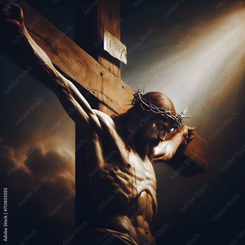 Crucified Jesus on cross. Concept of suffering from human sins. Stock ...