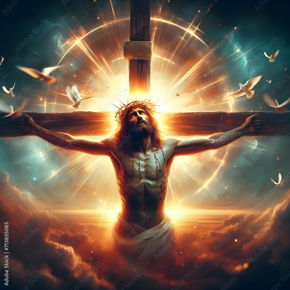 Crucified Jesus on cross. Concept of suffering from human sins. Stock ...