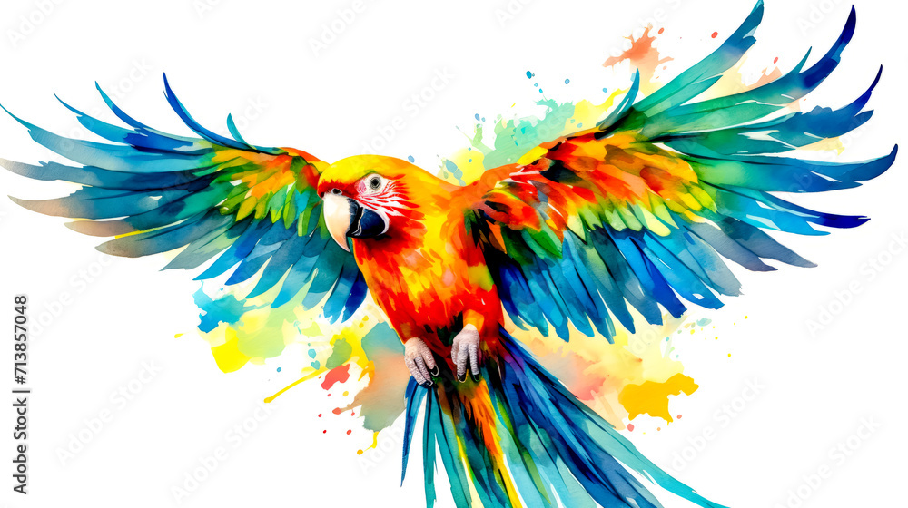 Colorful parrot flying through the air with its wings spread and wings ...
