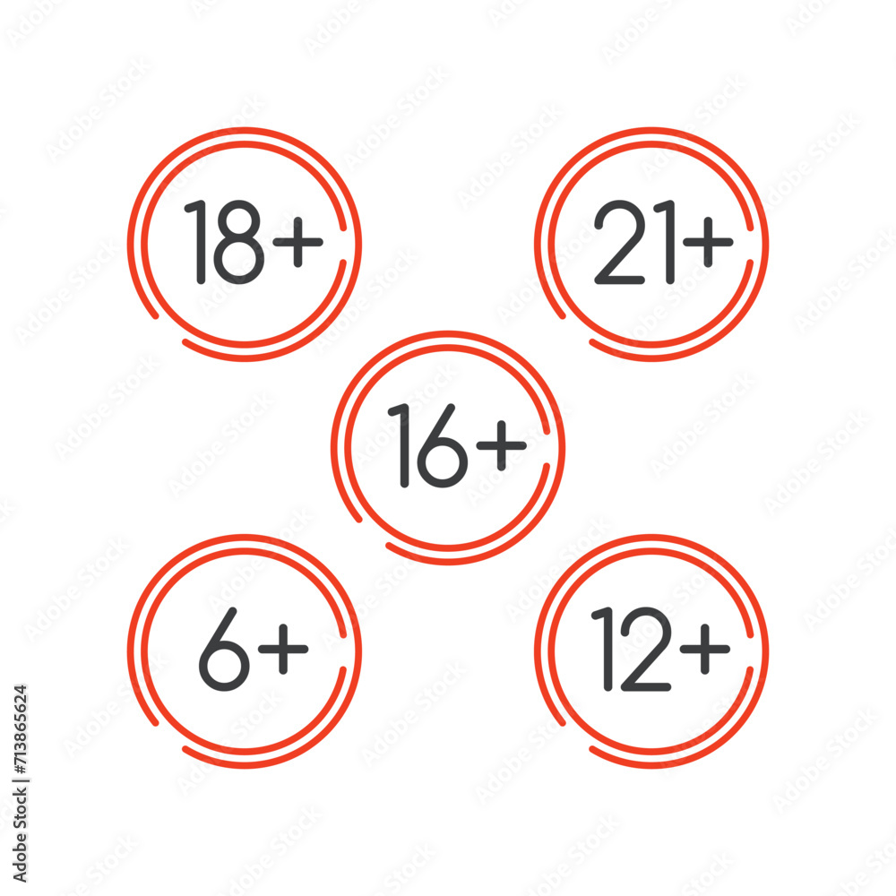 Signs of Age restriction. Set of marks age limit isolated on white ...