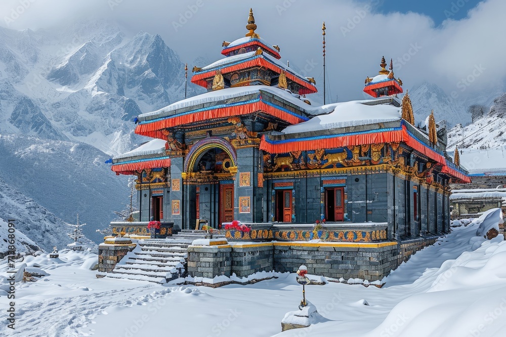 An ancient Hindu temple in the Himalayas. Kedarnath temple in India ...