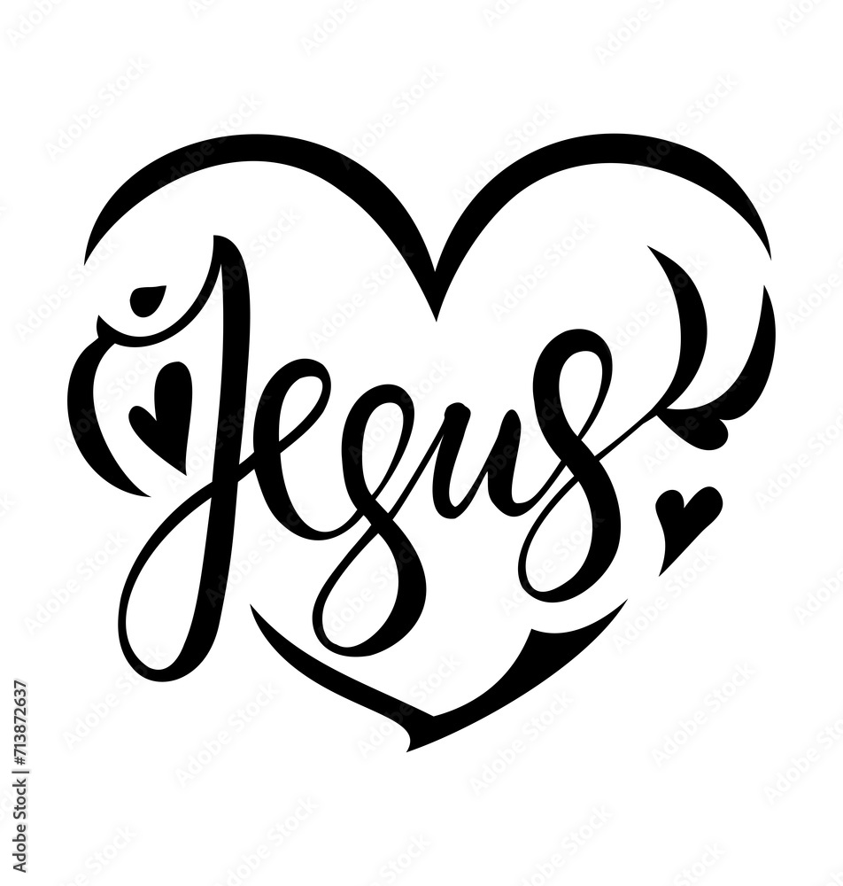 Heart frame with Jesus lettering calligraphy design.Love symbol.God ...