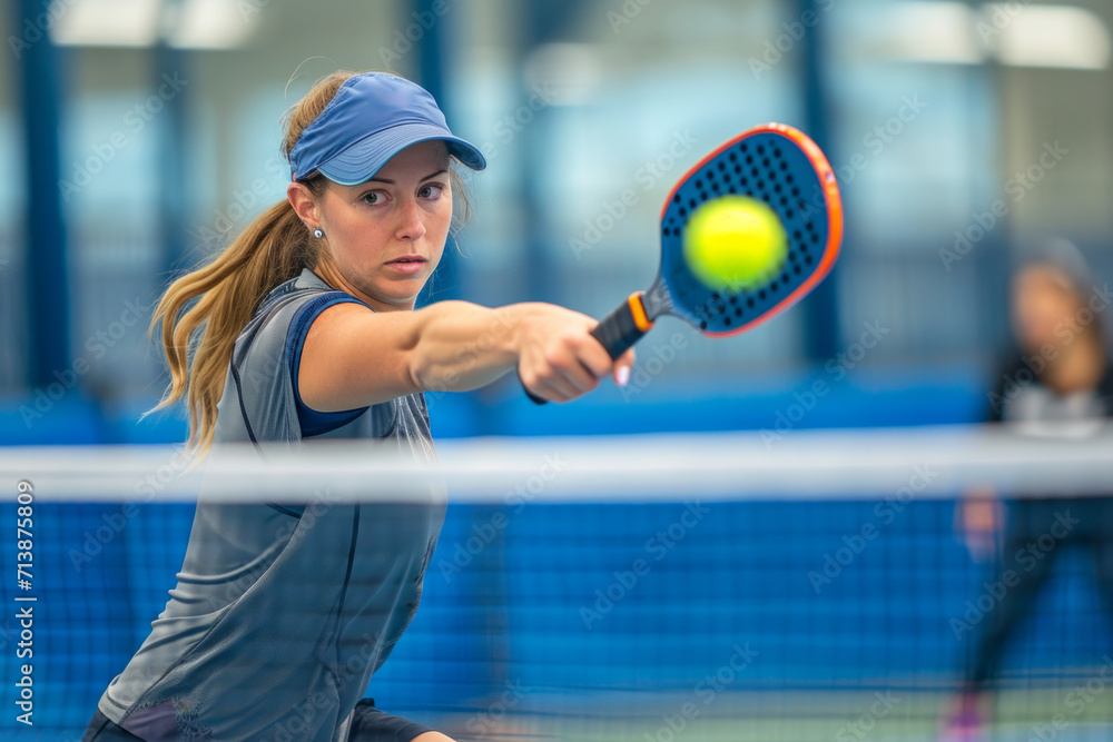 Young woman playing pickleball at the pickleball court Stock Photo ...