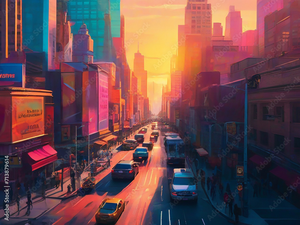 Experience the vibrant colors and dynamic angles of a bustling ...