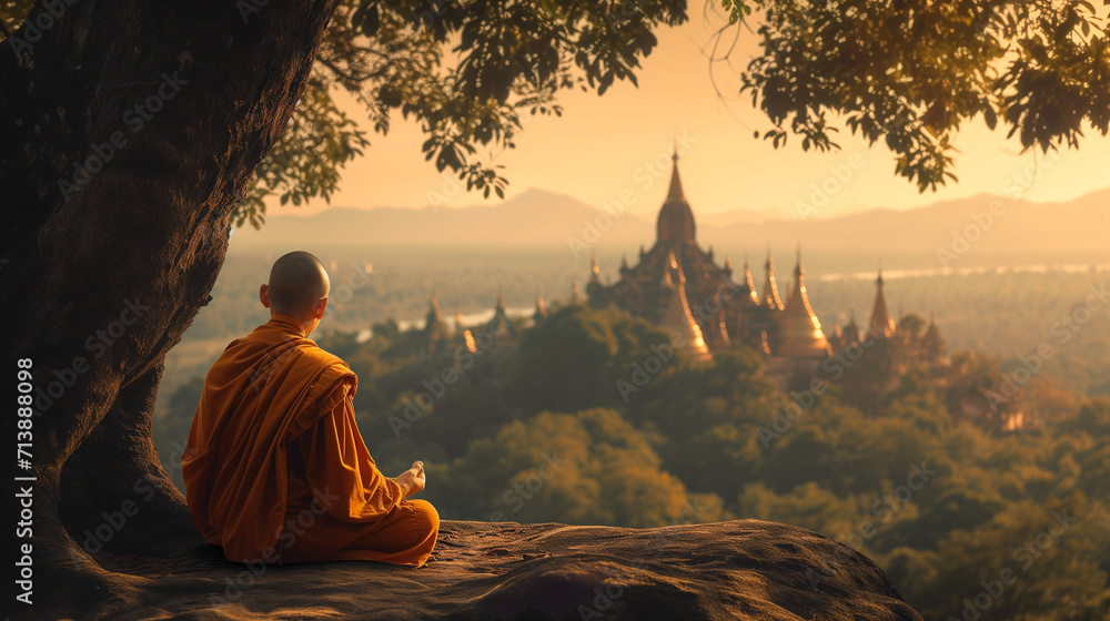 Buddhist monk meditating to reach Enlightenment in beautiful Myanmar ...