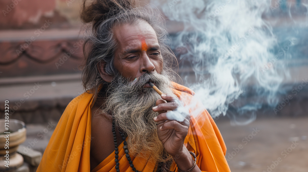 Indian Hindu Sadhu smoking Ganja on Maha Shivaratri Holiday in Varanasi ...