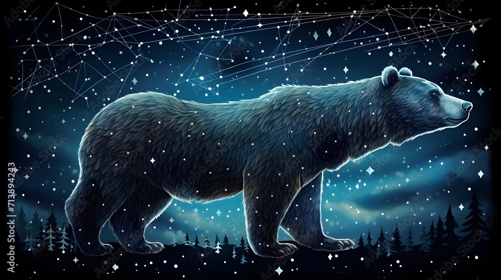Celestial Bears: Unveil the magic as bear constellations come alive in the night sky, weaving ...